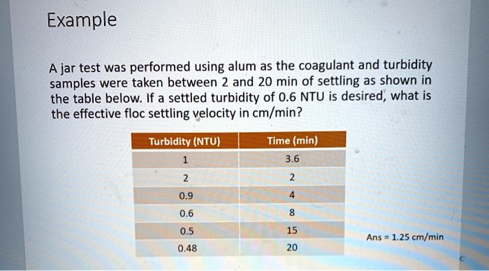 Example A jar test was performed using alum as the coagulant and ...
