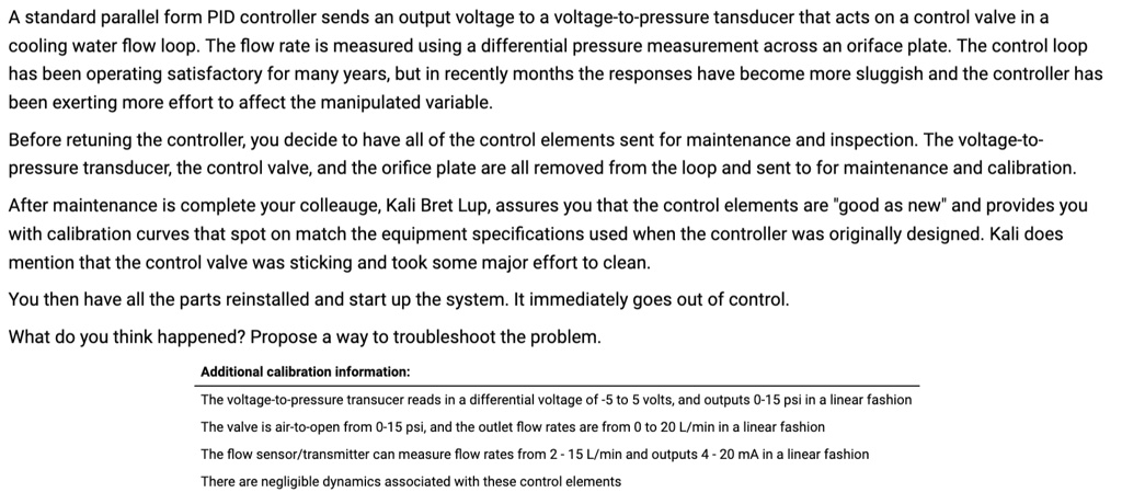 SOLVED: A standard parallel form PID controller sends an output voltage ...