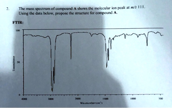 2. The mass spectrum of compound A shows the molecular ion peak at m/z 111. Using the data below ...