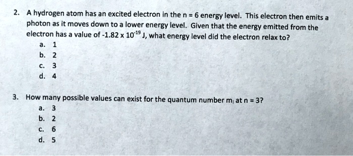 SOLVED:hydrogen atom has an excited electron in the n = 6 energy level ...