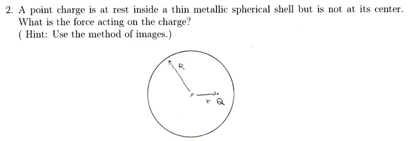 2. A point charge is at rest inside a thin metallic spherical shell but is not at its center ...