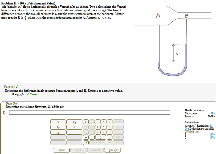 problem 11 10 of assignment value air density rhoa flows horizontally through a venturi tube as ...