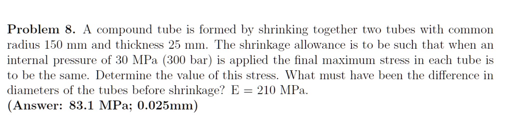 Problem 8. A compound tube is formed by shrinking together two tubes ...
