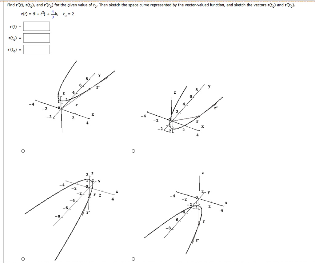 SOLVED:Find r'(t) , r(to) and r"(ta) for the given value of -0- Then sketch the space curve ...