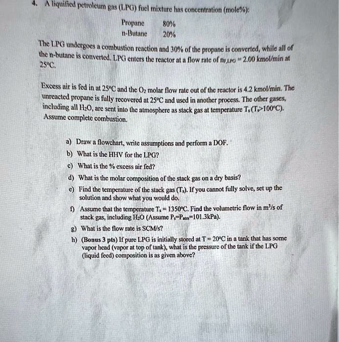 4. A liquified petroleum gas (LPG) fuel mixture has concentration (mole ...