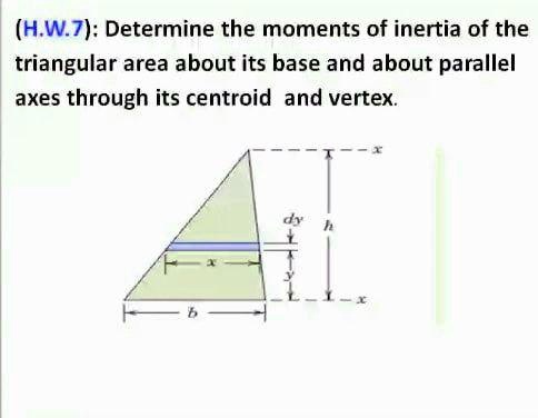 SOLVED: (H.W.7): Determine the moments of inertia of the triangular area about its base and ...