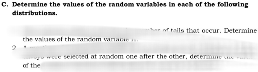 SOLVED: C. Determine the values of the random variables in each of the ...