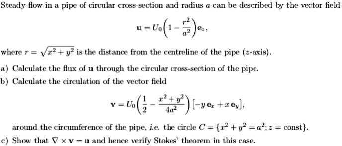Steady flow in a pipe of circular cross-section and radius a can be ...