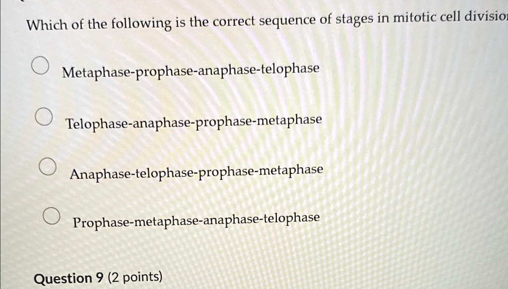 which of the following is the correct sequence of stages in mitotic ...