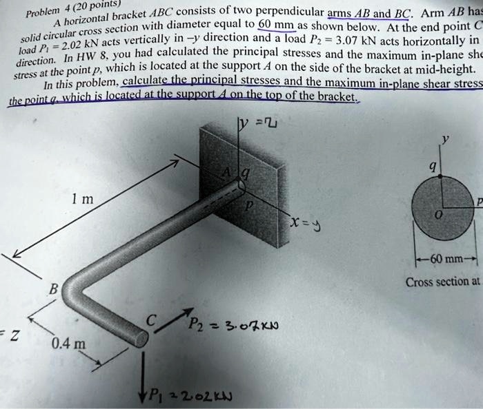 Problem 4 (20 points) A horizontal bracket ABC consists of two ...