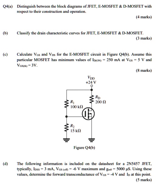 SOLVED: FAST REPLY PLEASE Q4(a) Distinguish between the block diagrams of JFET, E-MOSFET D ...