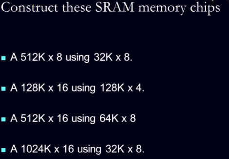 Construct these SRAM memory chips ?A 512K x 8 using 32K x 8. ?A 128K x ...