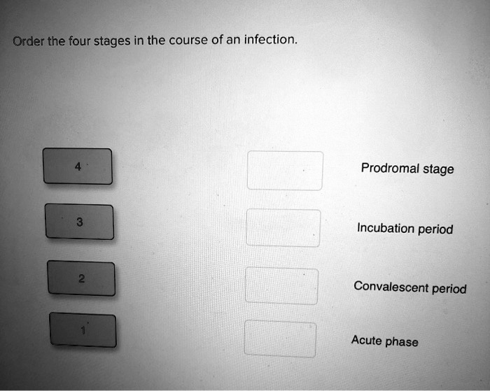 SOLVED:Order the four - stages in the course of an infection: Prodromal ...