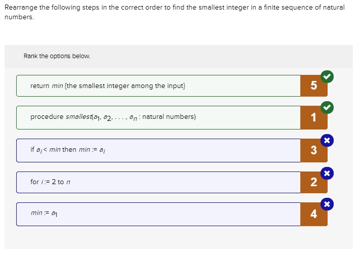 SOLVED: Rearrange the following steps in the correct order to find the ...