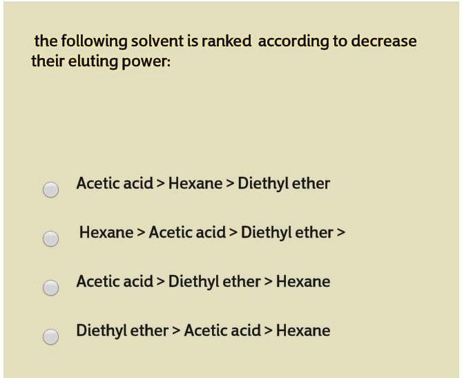 SOLVED: the following solvent is ranked according to decrease their ...