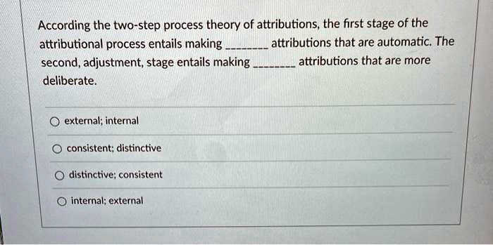 According the two-step process theory of attributions, the first stage ...