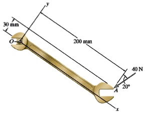A force of 40 N is applied to the wrench. Determine the moment of this ...