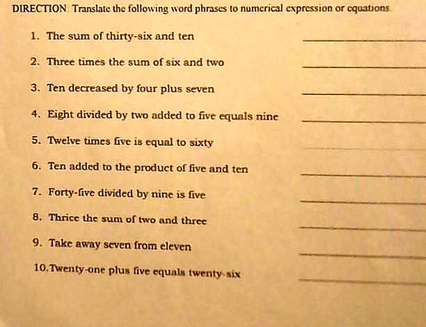 SOLVED: Patulong po neto..Nonsense will be reported. DIRECTION Translate the following word ...