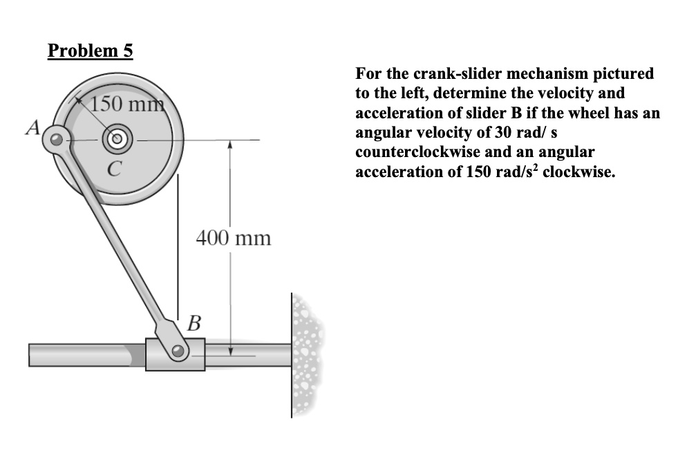 SOLVED: Problem 5 For the crank-slider mechanism pictured to the left ...