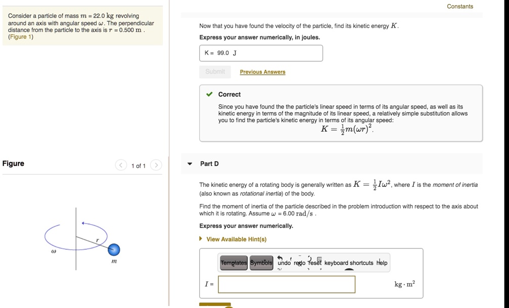 SOLVED: Consider a particle of mass m = 22.0 kg revolving around an axis with angular speed Ï ...
