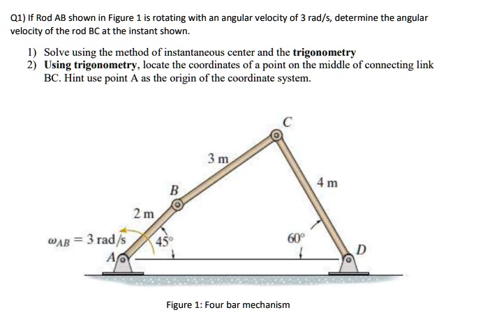 SOLVED: Q1) If Rod AB shown in Figure is rotating with an angular velocity of 3 rad/s determine ...