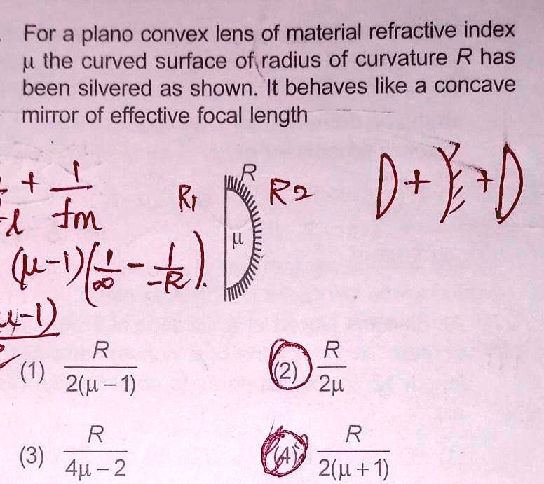 Solved 32 For A Plano Convex Lens Of Material Refractive Indexu The