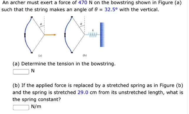 SOLVED: An archer must exert a force of 470 N on the bowstring shown in ...