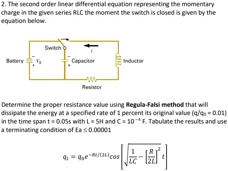 2. The second order linear differential equation representing the momentary charge in the given ...