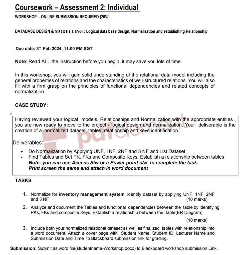 SOLVED: Coursework - Assessment 2: Individual WORKSHOP - ONLINE ...