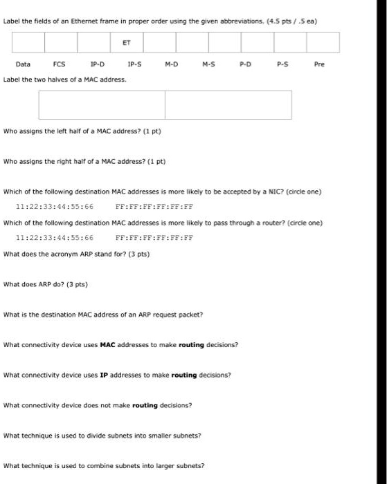 SOLVED: Label the fields of an Ethernet frame in proper order using the ...