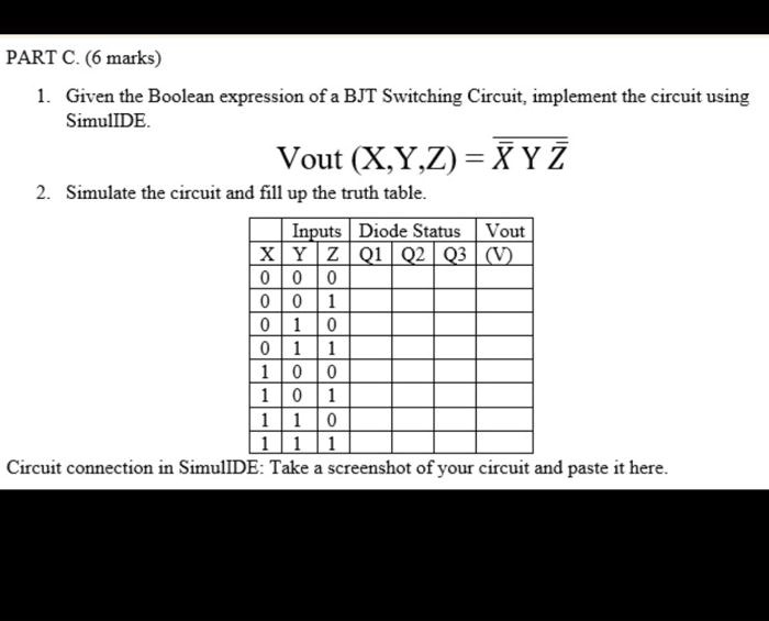 Solved Partc6marks 1 Given The Boolean Expression Of A Bjt Switching Circuitimplement The