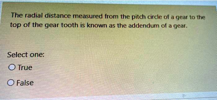 SOLVED: The radial distance measured from the pitch circle of a gear to ...