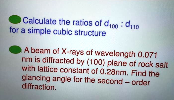 SOLVED: Calculate the ratios for a d100 d110 simple cubic structure. A ...
