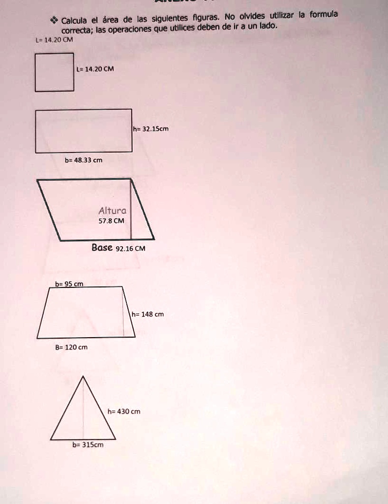 calcula el area de las siguientes figuras no olvides utilizar la ...