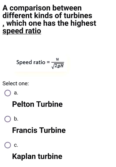 A comparison between different kinds of turbines , which one...