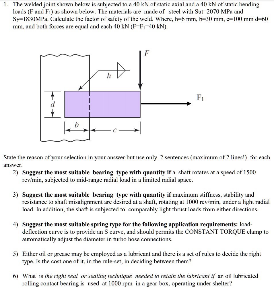 SOLVED: 1. The welded joint shown below is subjected to a 40 kN of ...