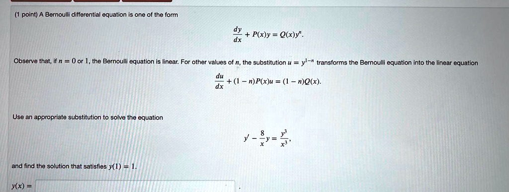 SOLVED:point) Bernoulli differential equation is one of the form P(x)y ...