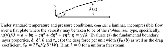 SOLVED: laminar incompressible flow over a flat plate with a Pohlhausen velocity 6(x) Under ...