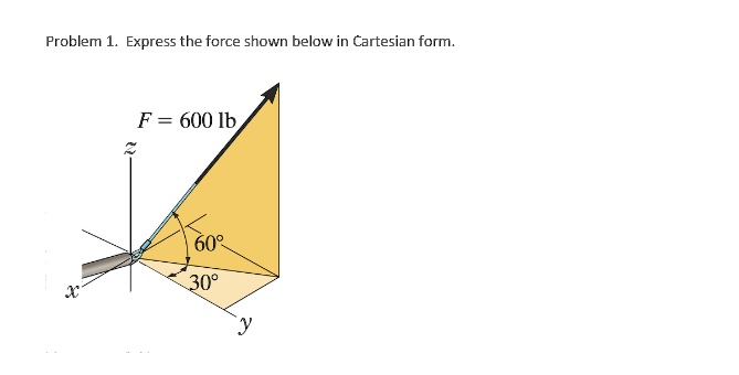 SOLVED: Problem 1. Express the force shown below in Cartesian form. F ...