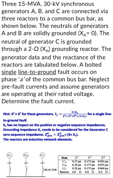 SOLVED: Three 15-MVA, 30-kV synchronous generators A, B, and C are connected via three reactors ...