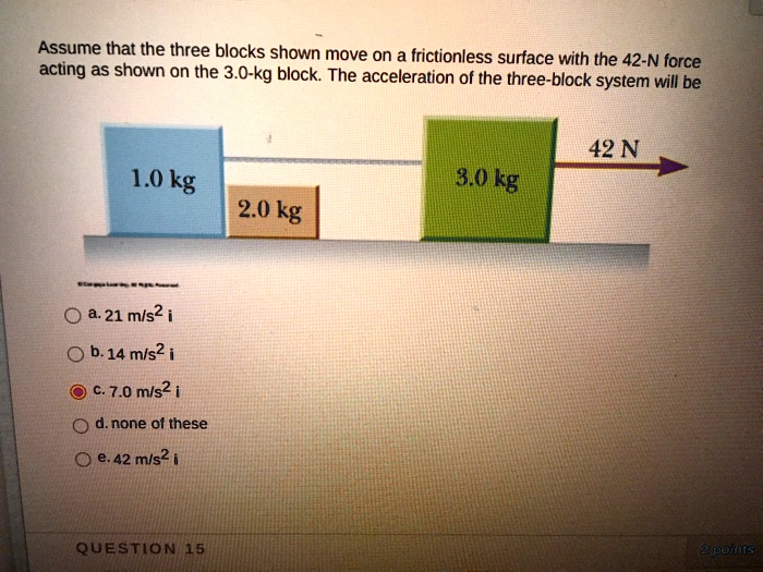 SOLVED: Assume that the three blocks shown move on a frictionless surface with the 42-N force ...