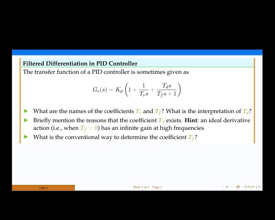 SOLVED: Please answer the question? Filtered Differentiation in PID Controller The transfer ...