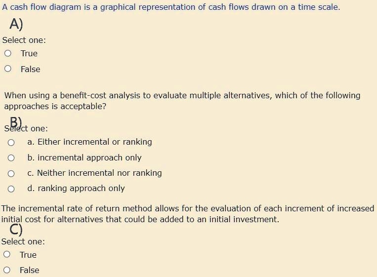SOLVED: A cash flow diagram is a graphical representation of cash flows ...