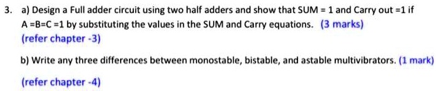 SOLVED: Design a Full adder circuit using two half adders and show that ...