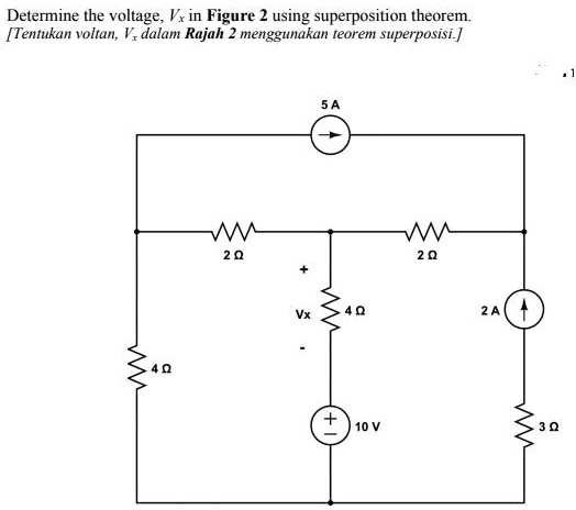 SOLVED: Determine the voltage, Vx, in Figure 2 using the superposition theorem. [Tentukan ...