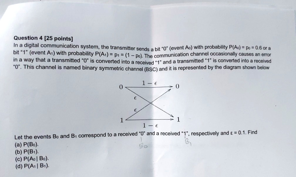 SOLVED: Question 4 [25 points] In a digital communication system, the transmitter sends a bit "0 ...