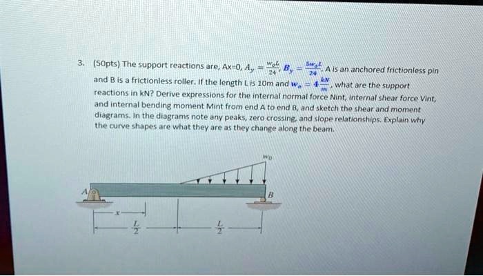 3. (50pts) The support reactions are, Ax=0, Ay = (woL)/(24), By = (5woL ...