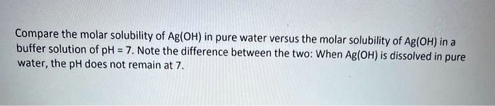 SOLVED: Compare the molar solubility of Ag(OH) in pure water versus the ...