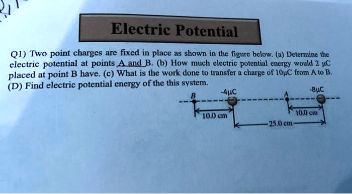 Electric Potential Q1) Two point charges are fixed in place as shown in ...