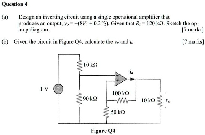 SOLVED: Question 4 (a) Design an inverting circuit using a single operational amplifier that ...